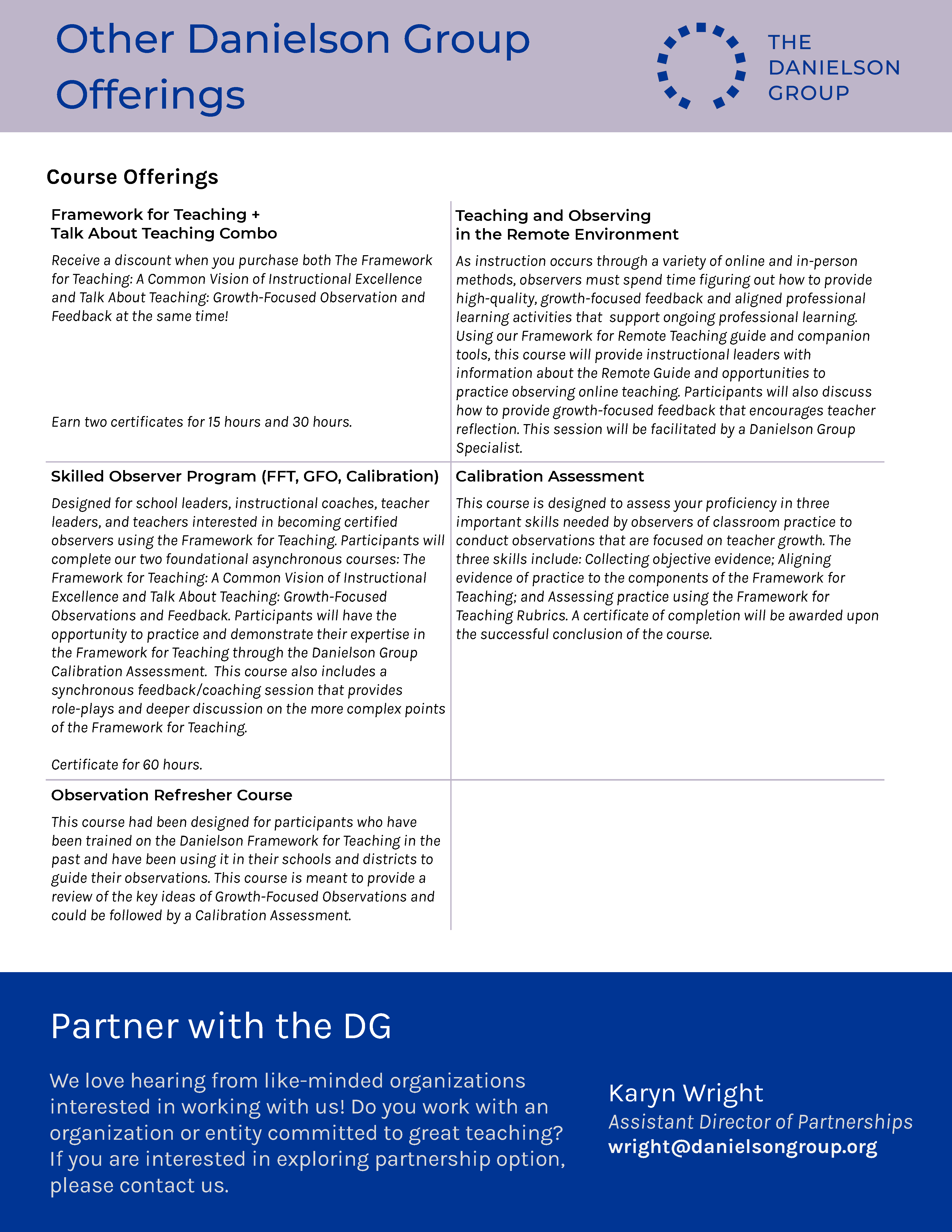 Danielson Course Offerings – Exemplary Schools Organization